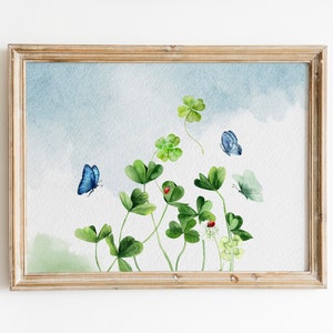 Four Leaf Clover Art Print, Shamrock Watercolor Painting, Watercolor ...