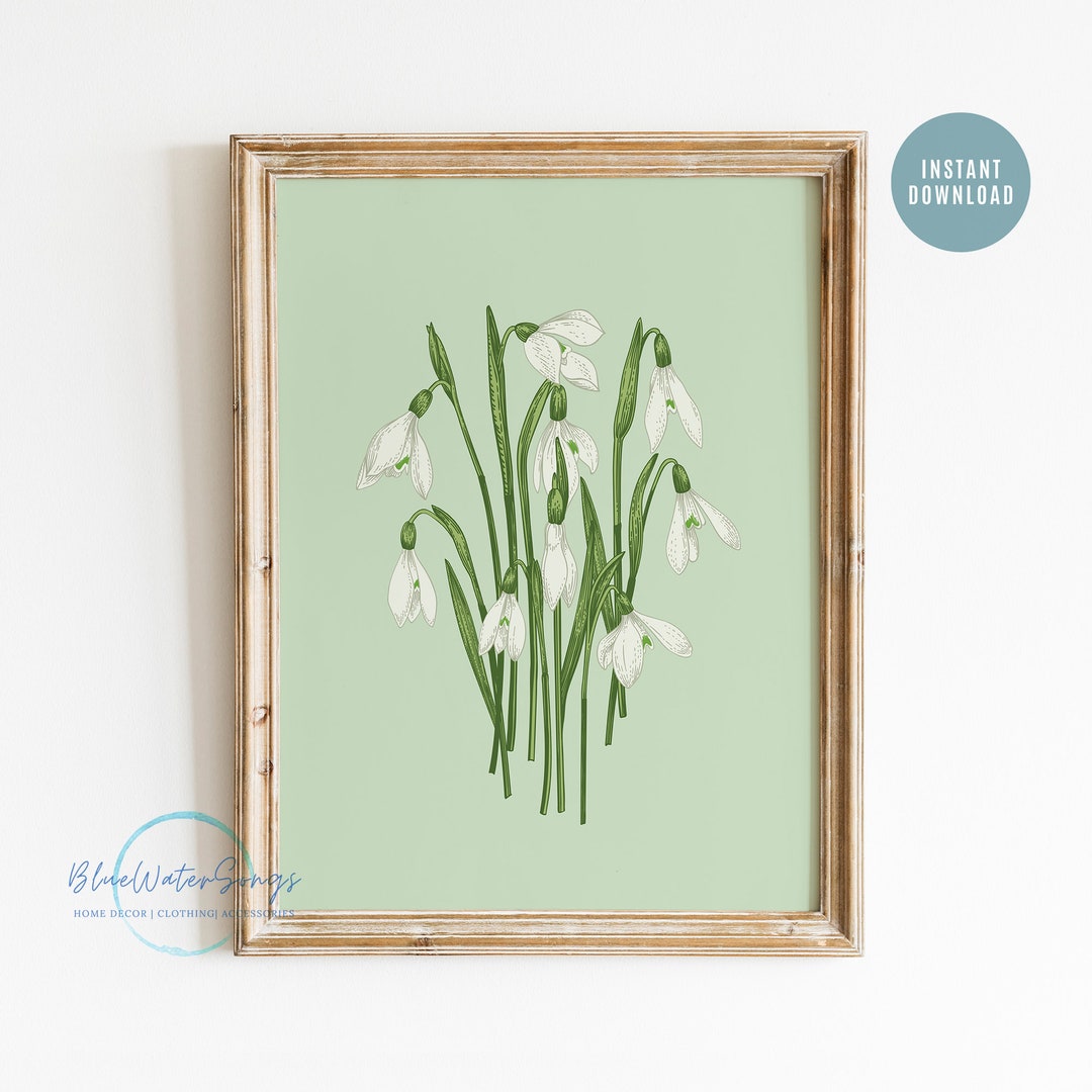 Vintage Snowdrop Print, Botanical Art Print, Spring Flowers Wall Art ...
