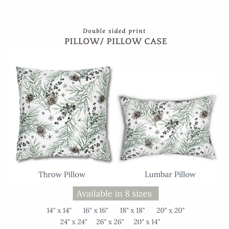 Green Winter Pine Botanical Pillow Cover, Christmas Pillow Cover, Green ...