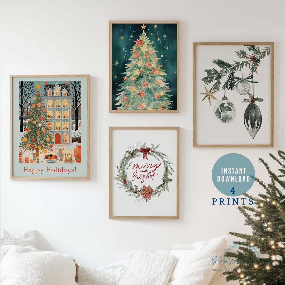 Christmas Watercolor Print Set: Winter Gallery Wall Art (digital ...
