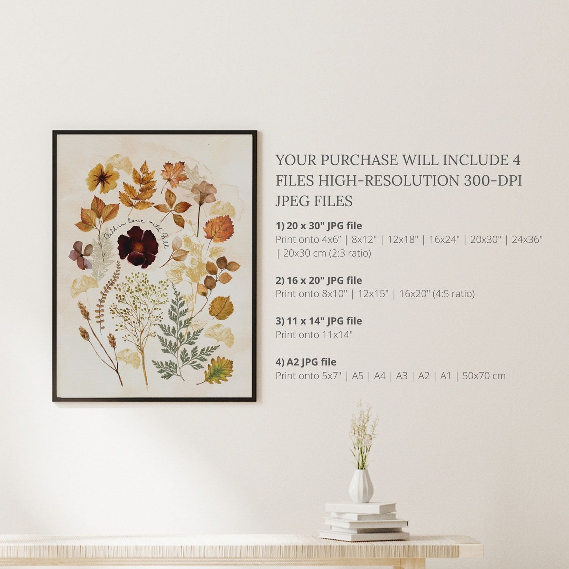 Flowers Art Print Botanical Poster Falling Leaves Fall - Etsy