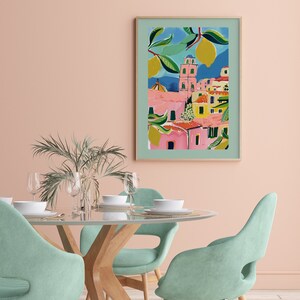 Italy Poster, Lemons Amalfi Coast Print, Lemon Print, Pink and Green ...