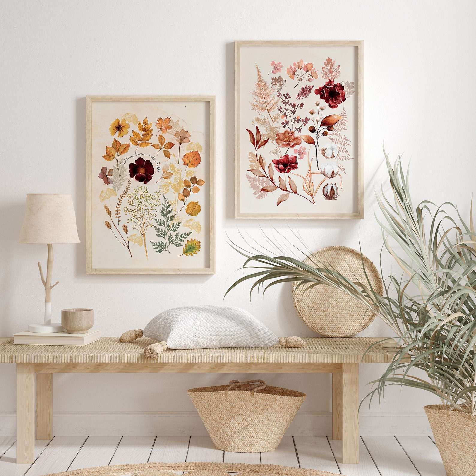 Botanical Print Set of 2 Gallery Wall Art Autumn Herbarium - Etsy
