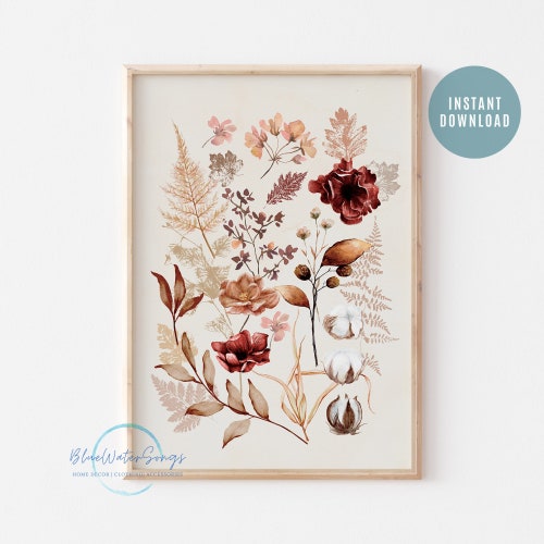 Flowers Art Print Botanical Poster Falling Leaves Fall - Etsy