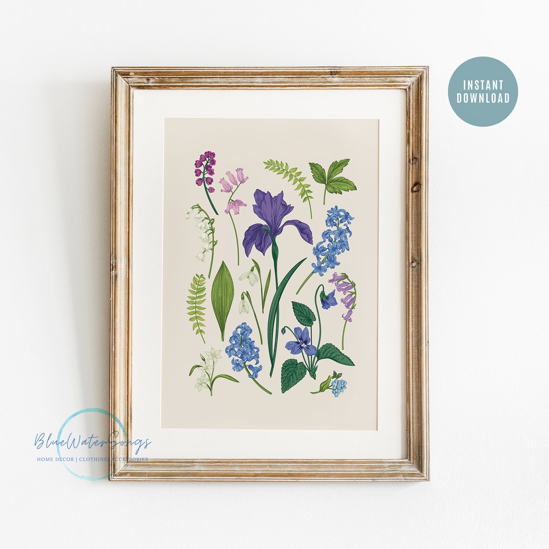 Vintage Spring Flowers, Farmhouse Botanical Print, Happy Easter Flowers ...