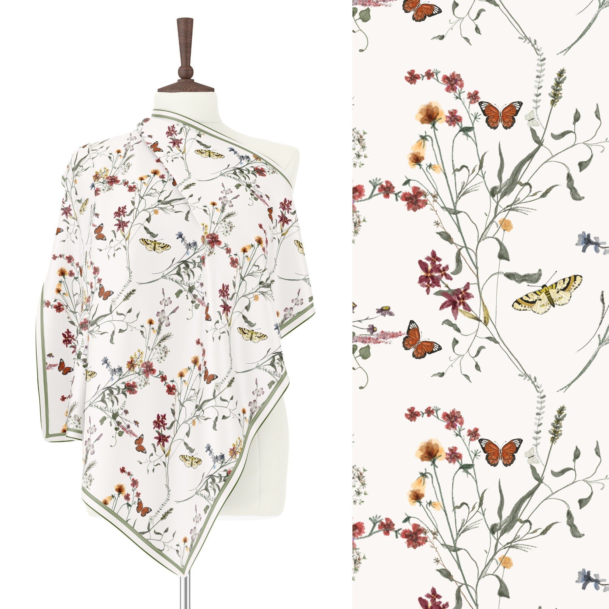 Botanical Scarf, Wildflowers Silk Scarf, Floral Scarf, 100% Silk ...