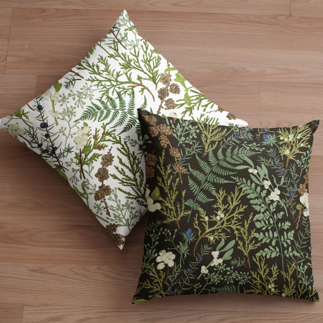 Winter Botanical Pillow Cover: Farmhouse Christmas Decor, Nature ...