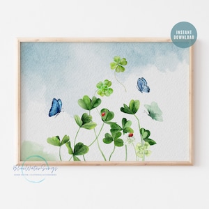 Four Leaf Clover Art Print, Shamrock Watercolor Painting, Watercolor ...