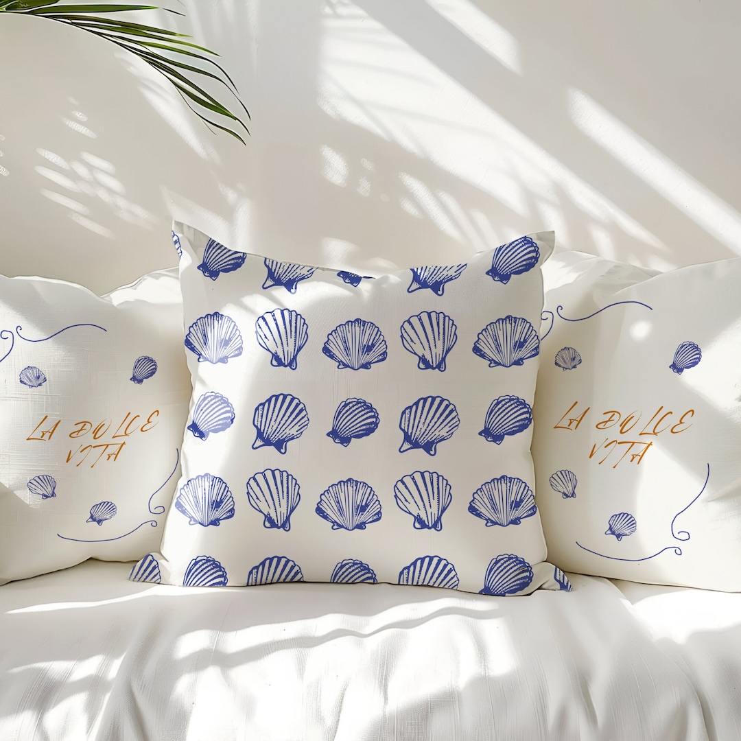Blue Seashell Pillow Cover: Coastal Summer Decor - Etsy