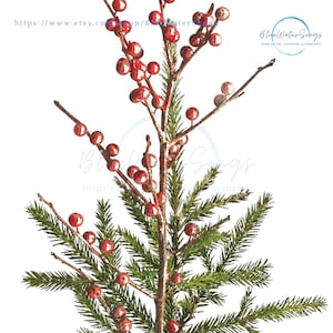 Red Winter Berries and Pine Print, Red Berry Printable Art, Pine Tree ...