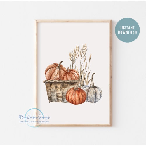 Pumpkin Watercolor Print Fall Wall Art Autumn Pumpkins Wall - Etsy