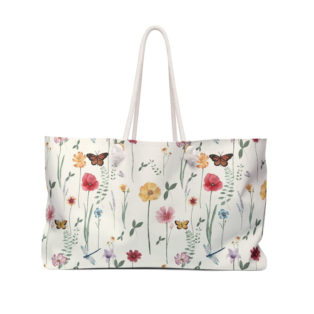 Floral Weekend Bag, Flowers Tote Bag, Large Tote Bag, Floral Tote Bag ...