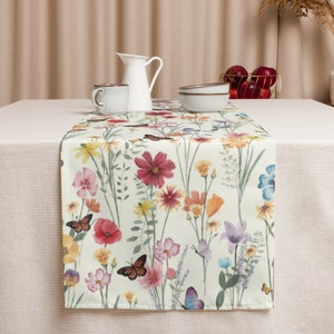 Watercolor Spring Wildflowers Table Runner: Cotton or Polyester - Etsy