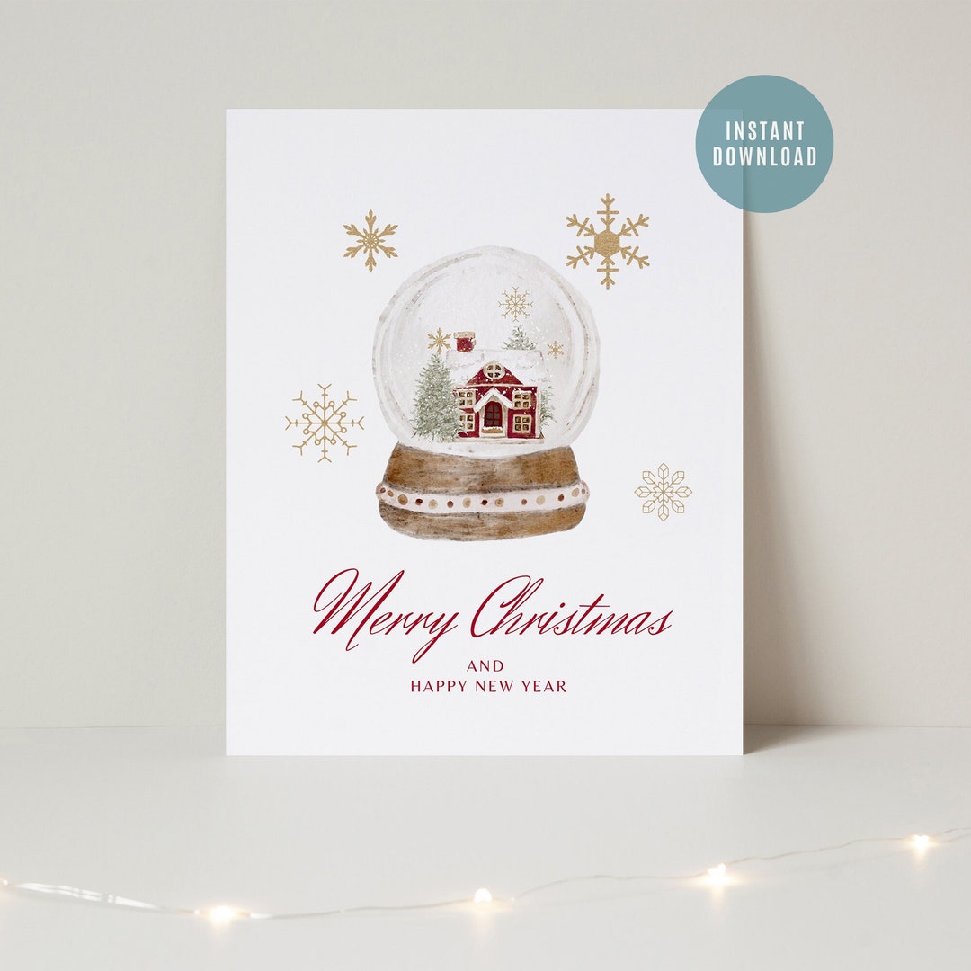 Watercolor Christmas Snow Globe Card Digital Download Printable ...