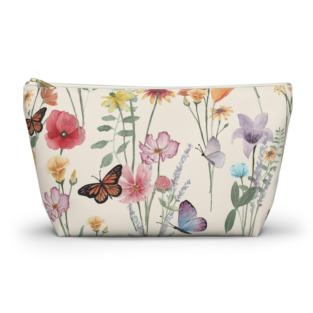 Watercolor Wildflowers Floral Makeup Bag, Floral Pouch, Summer Bag ...