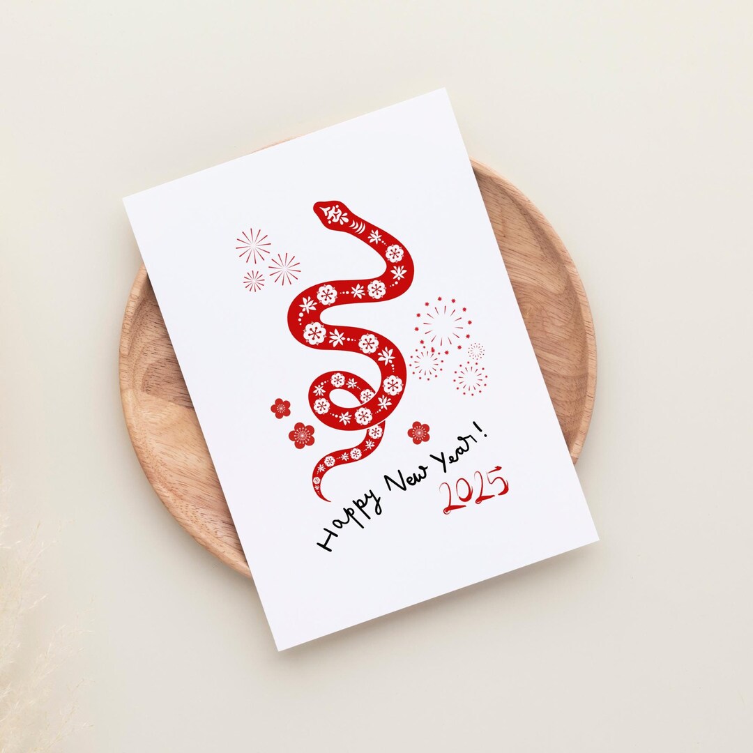 Year of the Snake Card, Snake Lunar New Year Card, Minimal Chinese New ...