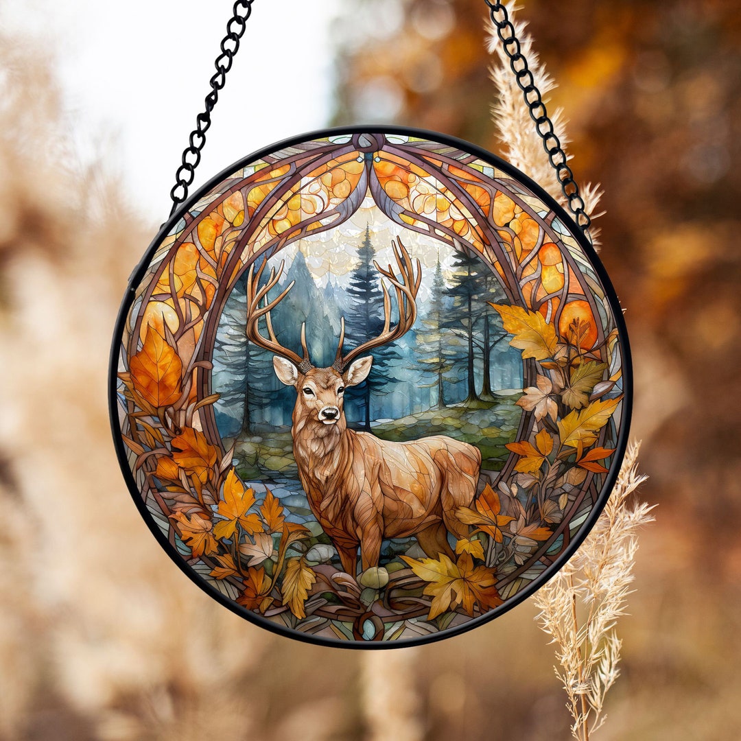 Fall Deer Stained Glass Suncatcher: Woodland Autumn Decoration - Etsy