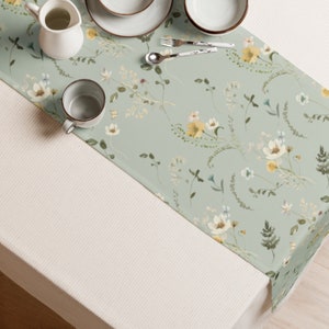 Watercolor Wildflowers and Foliage Table Runner, Botanical Table Runner ...