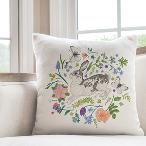 Bunny and Spring Meadow of Flowers Pillow Cover, Easter Rabbit Pillow ...