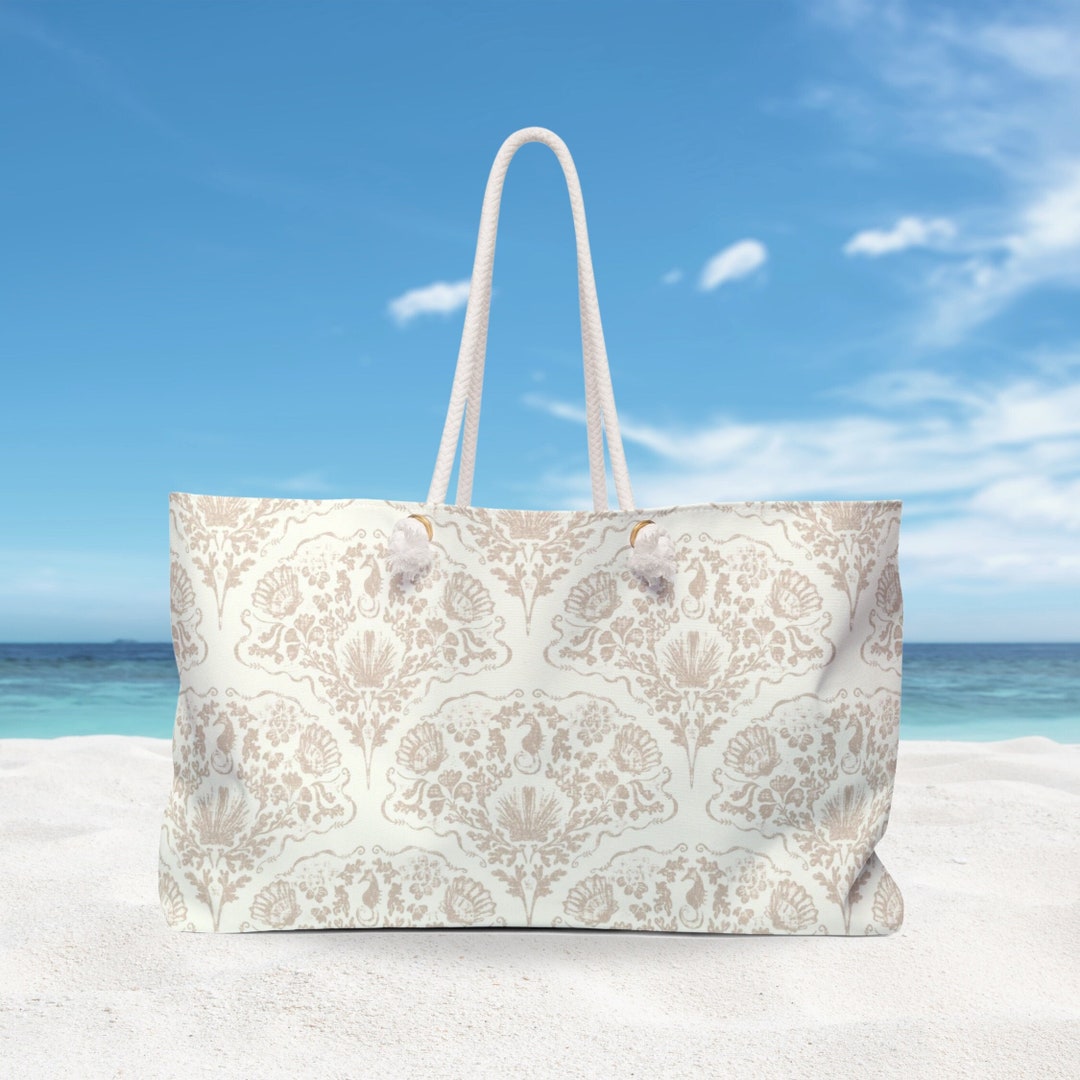 Beach Large Tote Bag, Seashell Texture Tote Bag, Neutral Tone Beach Bag ...