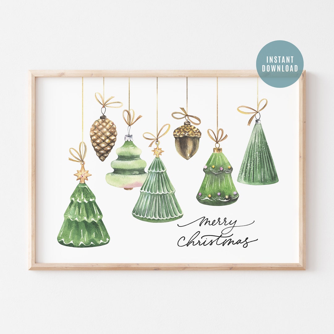 Watercolor Christmas Ornaments Poster, Christmas Tree Ornaments Art ...