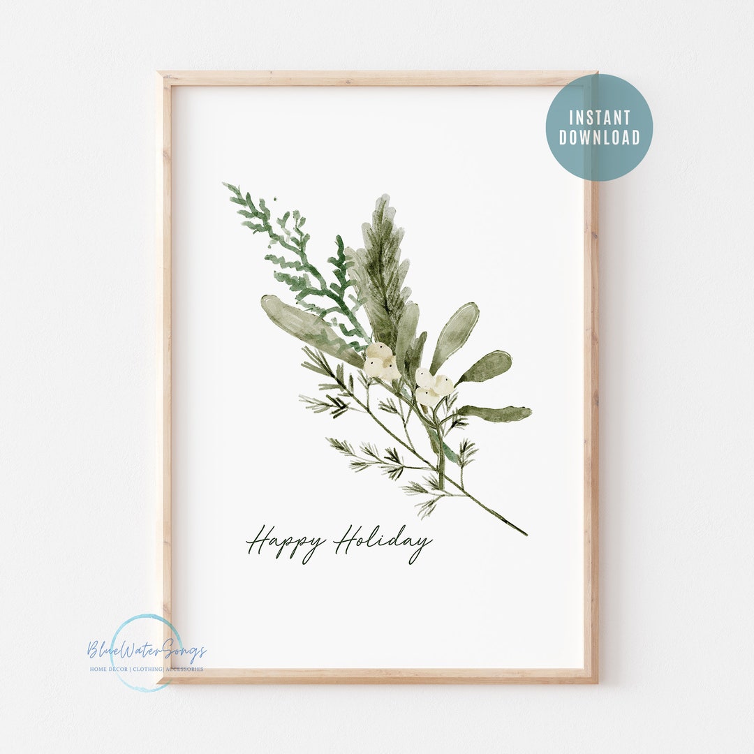 Botanical Winter Print, Greenery Winter Berry, Botanical Wall Art, Pine ...