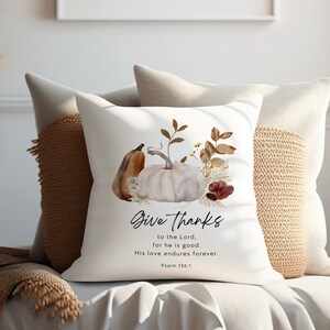 Psalm 136:1 Pillow Cover, Give Thanks to the Lord Fall Bible Verse Fall ...