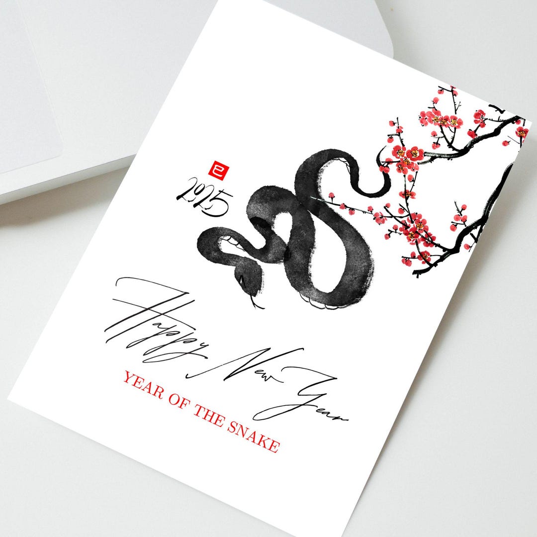 Watercolor Snake Lunar New Year Card, Year of the Snake Minimal Chinese ...