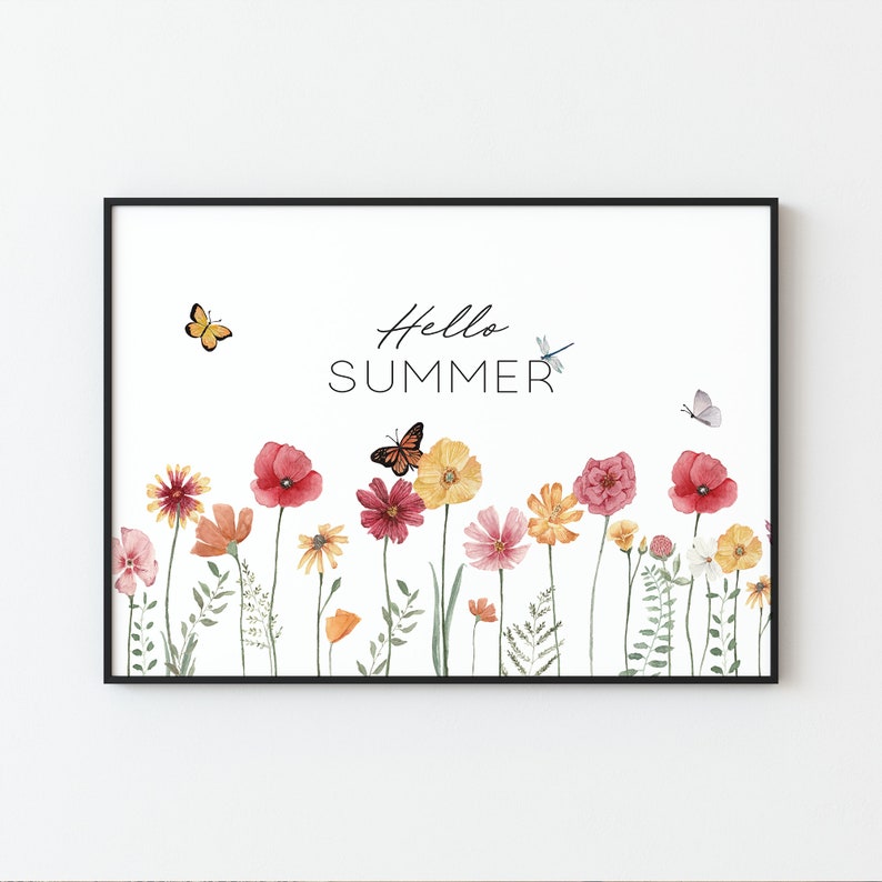 Hello Summer Printable Wall Art Watercolor Poppies Wall Art - Etsy
