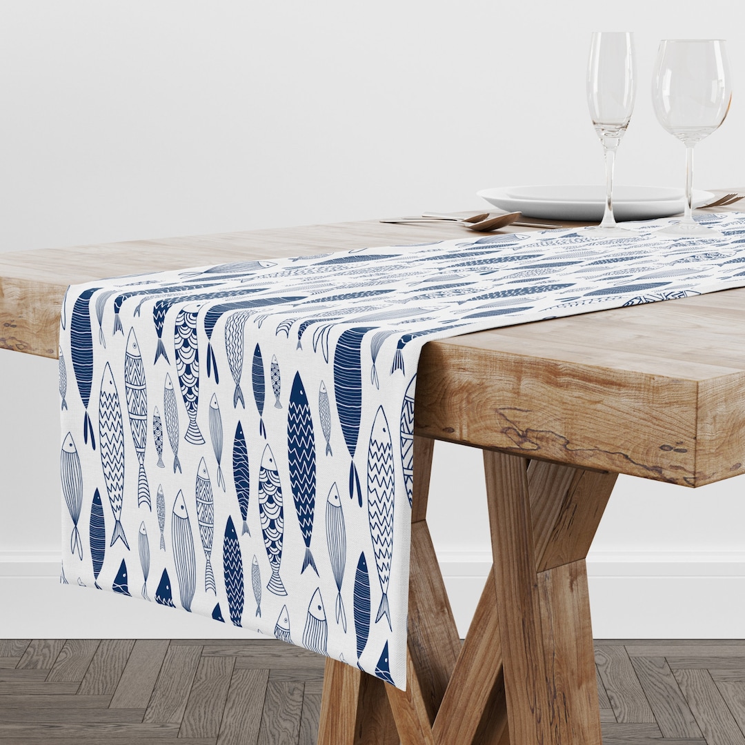 Blue Fishes Beach Table Runner, Coastal Table Runner, Spring Summer ...