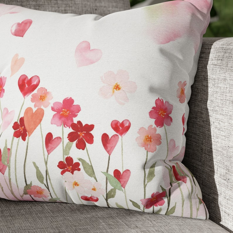 Valentine Red Flower Pillow Cover, Red Heart Pillow, Valentine Pillows ...