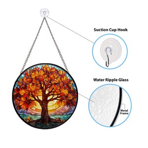 Autumn Tree Round Stained Glass, Fall Leaves Suncatcher, Autumn Stained ...