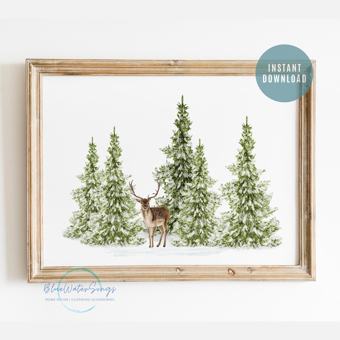 Christmas Trees Print, Winter Deer Print, Christmas Printable, Winter ...