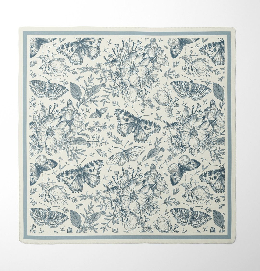 Blue Butterfly Silk Scarf: Vintage Moth Floral Square Scarf - Etsy