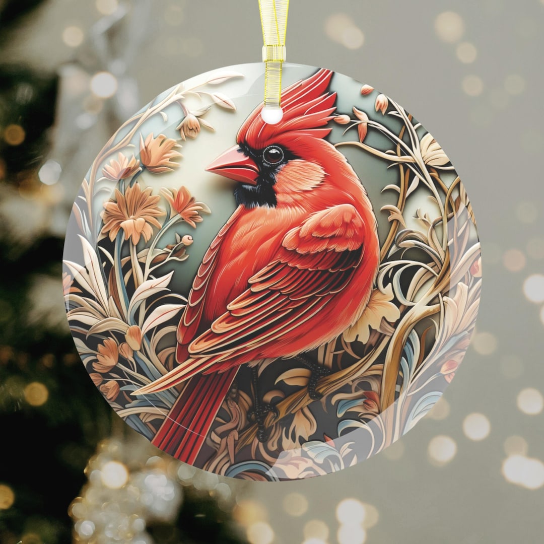 3D Red Cardinal Glass Ornament, Christmas Ornaments Cardinal, Woodland ...