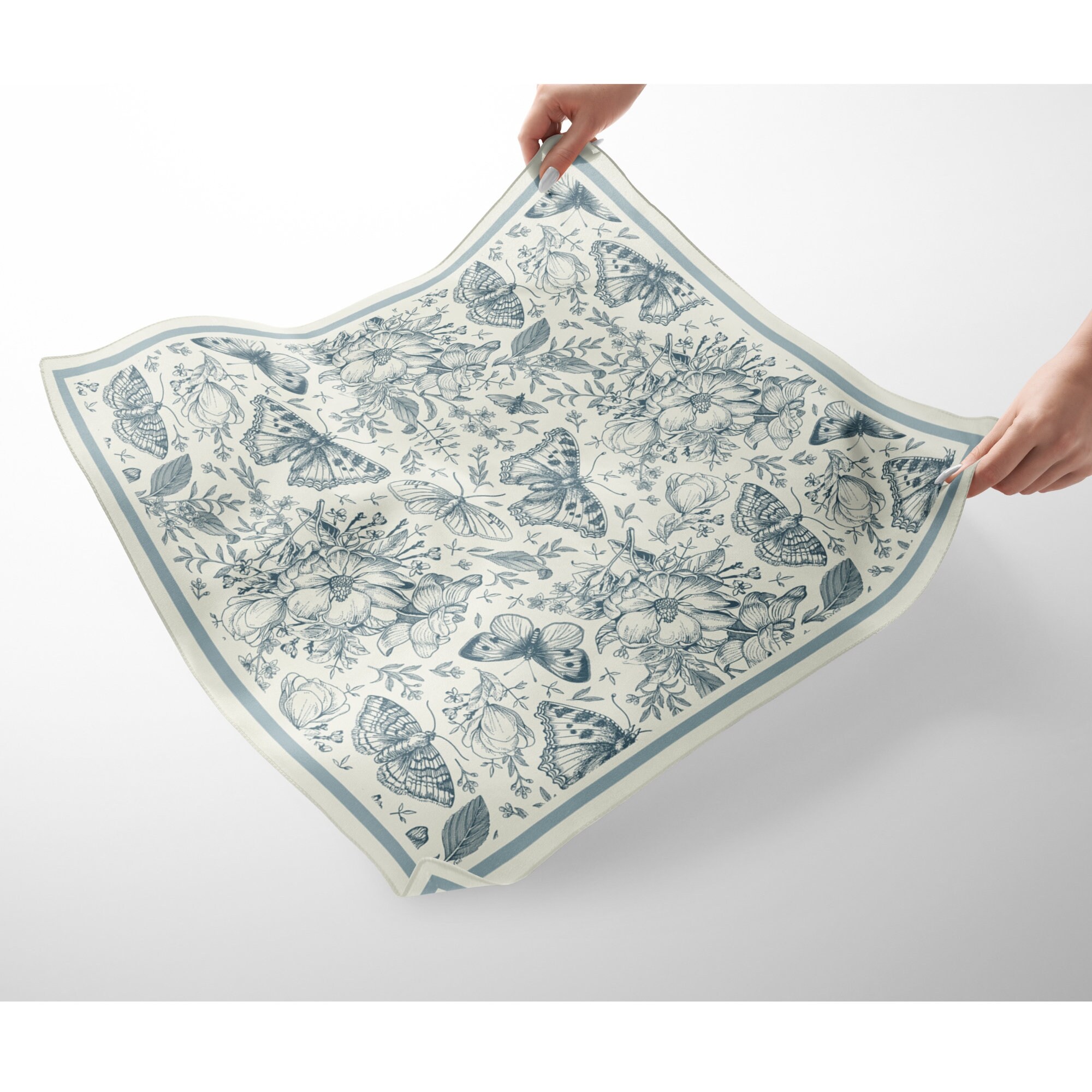 Blue Butterfly Silk Scarf: Vintage Moth Floral Square Scarf - Etsy