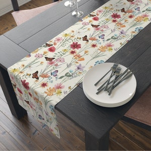 Watercolor Spring Wildflowers Table Runner: Cotton or Polyester - Etsy