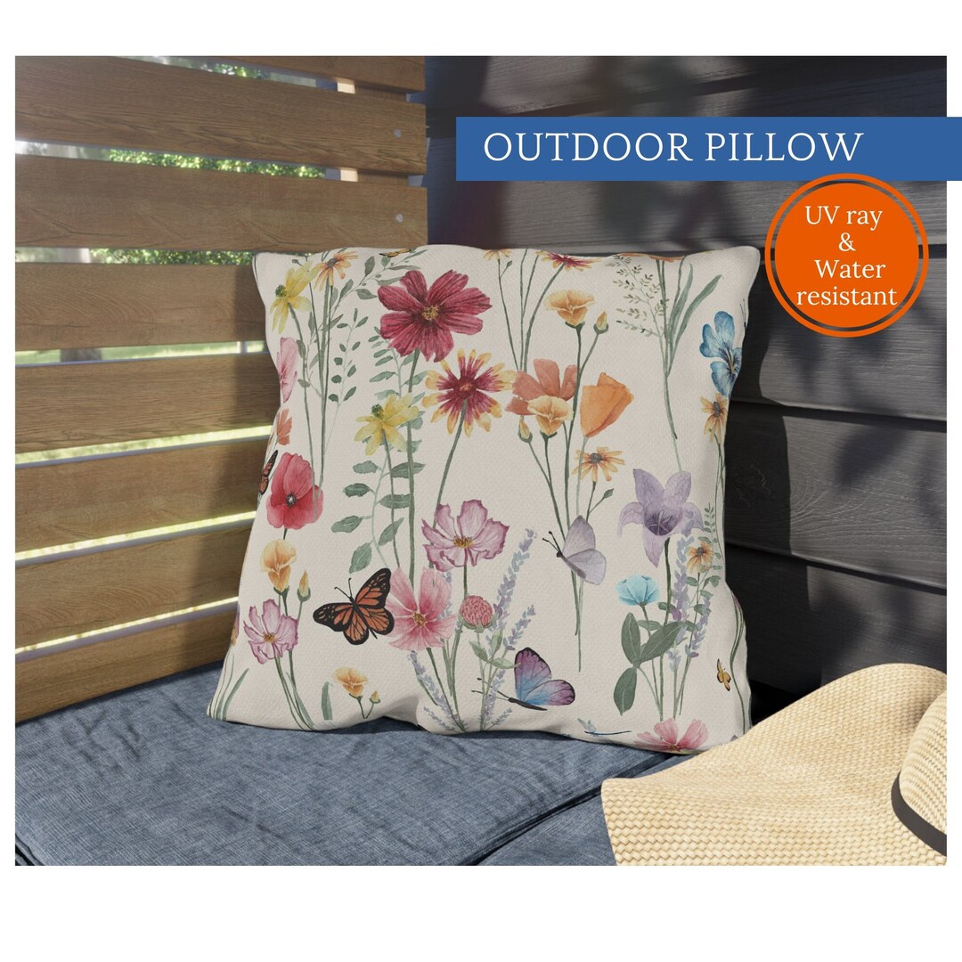 OUTDOOR Pillows, Watercolor Wildflowers Pillows, Outdoor Flower Spring ...
