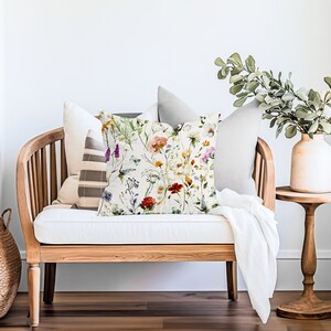 Watercolor Wildflowers Spring Summer Pillow Cover, Colorful Flower ...