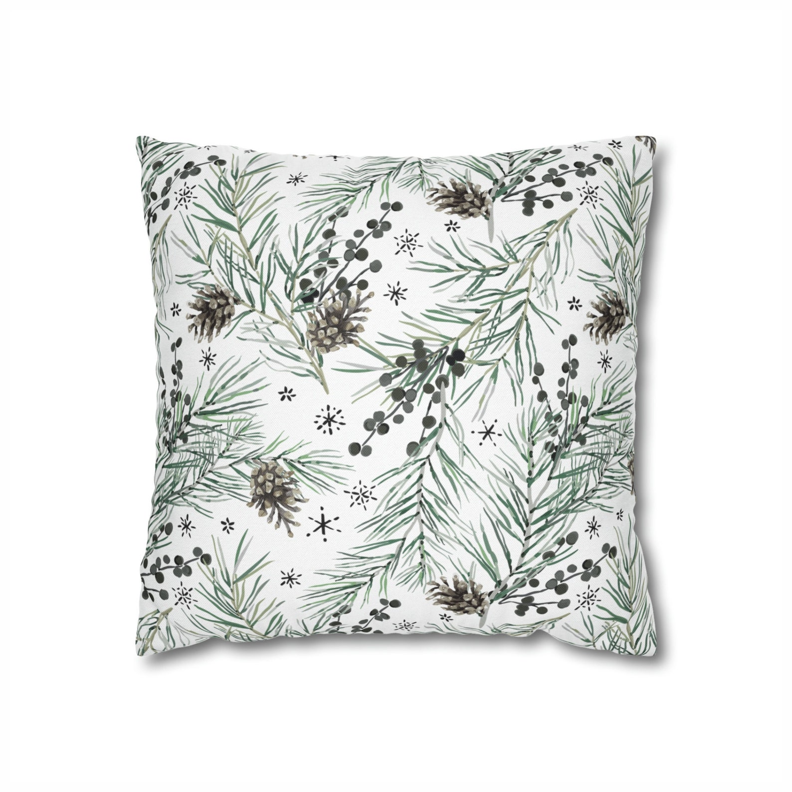 Green Winter Pine Botanical Pillow Cover, Christmas Pillow Cover, Green ...