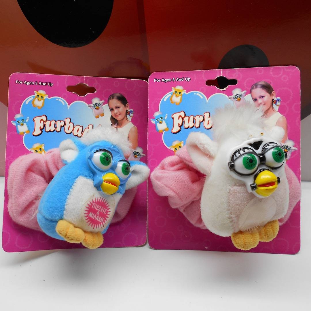 Lot 2 FURBY Soft Scrunchie Hair Band Plush Blue White Hasbro Greek ...