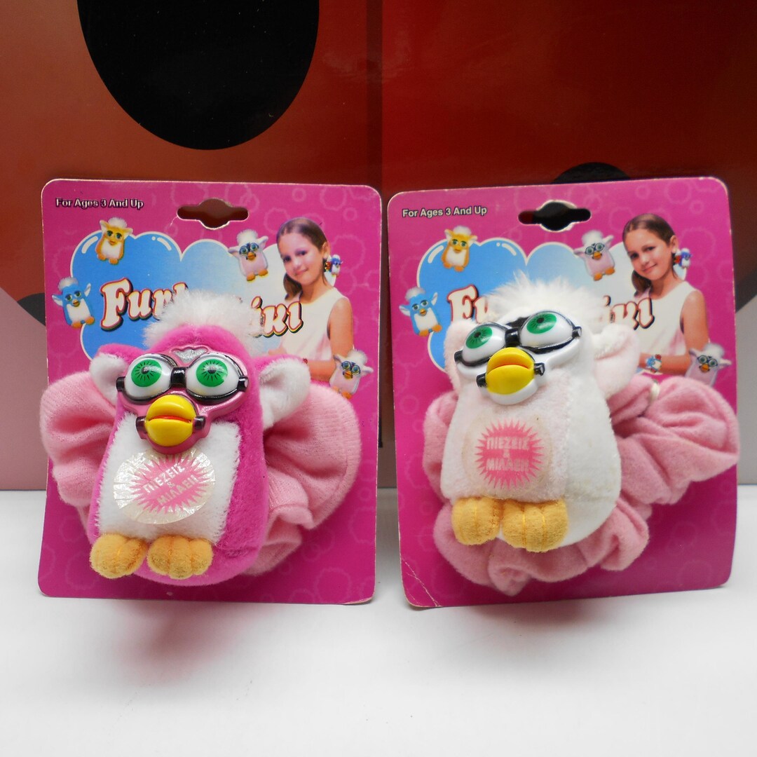 Lot 2 FURBY Soft Scrunchie Hair Band Plush Pink White Hasbro Greek ...