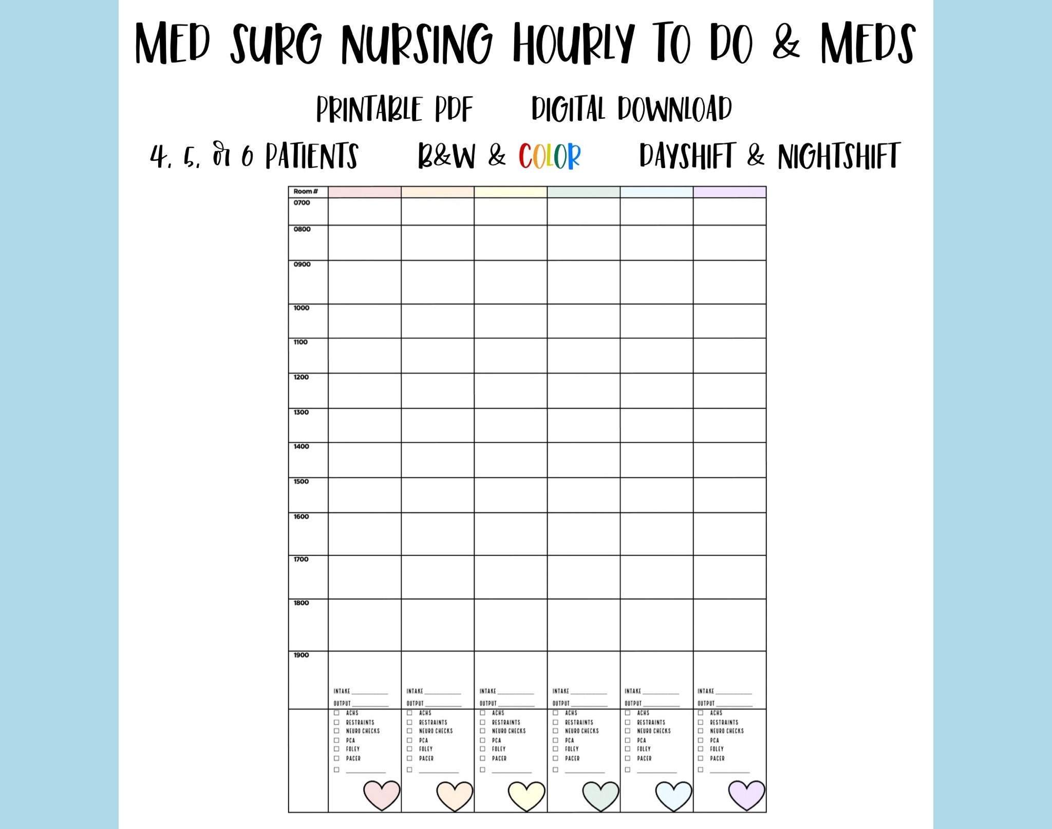 Printable Nursing Hourly To Do List Med Surg Nurse Brain Sheet