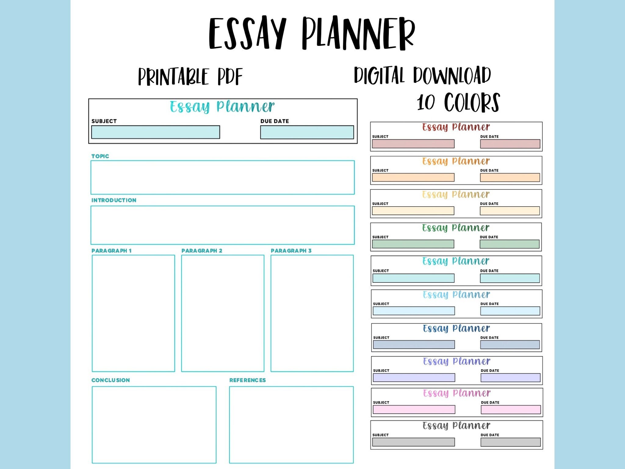 Printable Essay Planner Writing Template College Essay Etsy