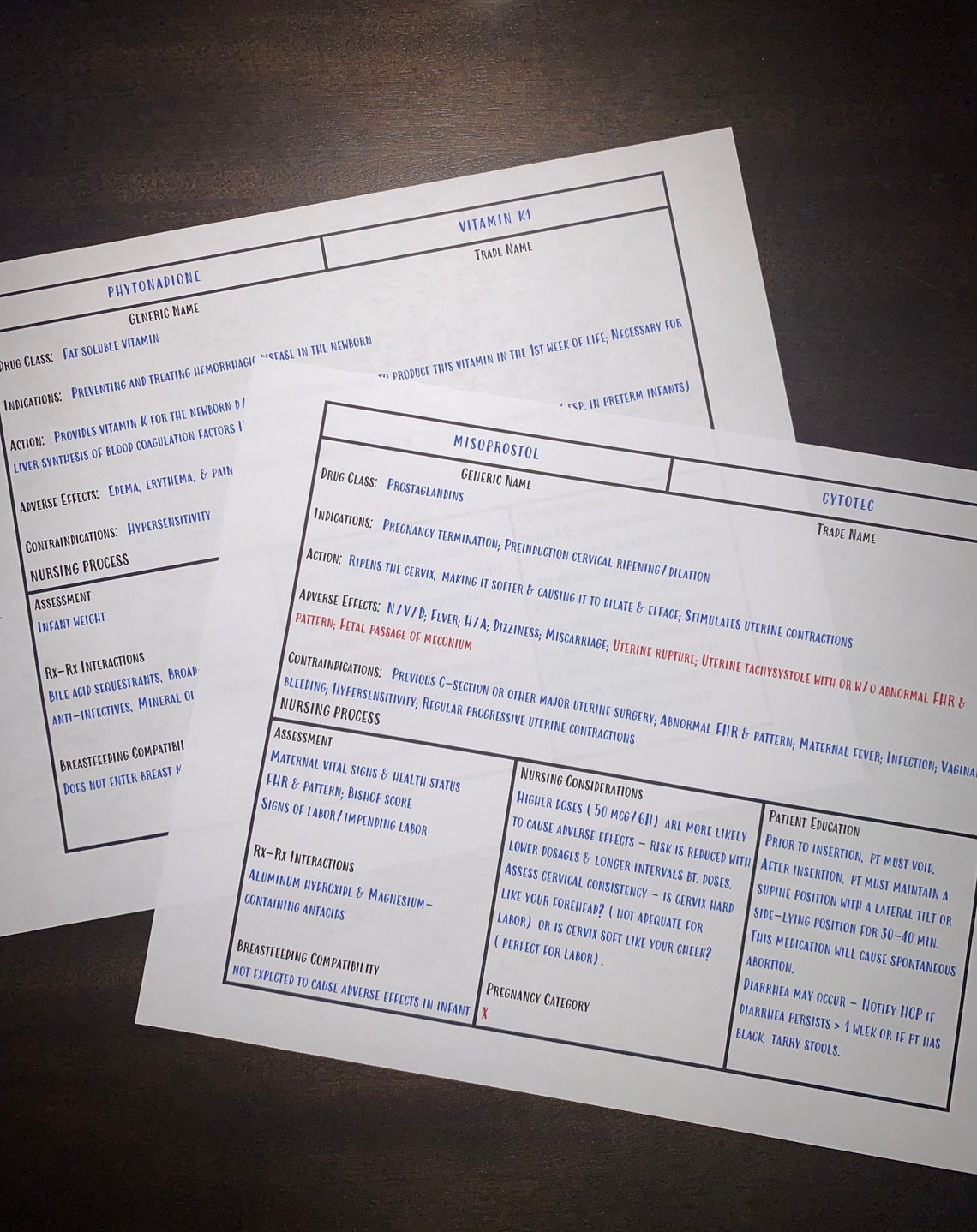 30 OB Nursing Pharmacology Drug Cards, Printable Blank Drug Card ...