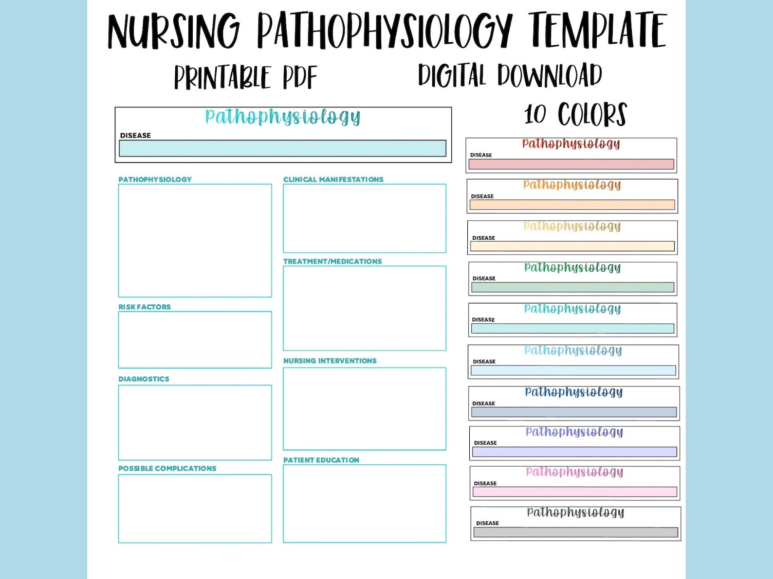 Printable Nursing Pathophysiology Template, Disease Process Notes ...