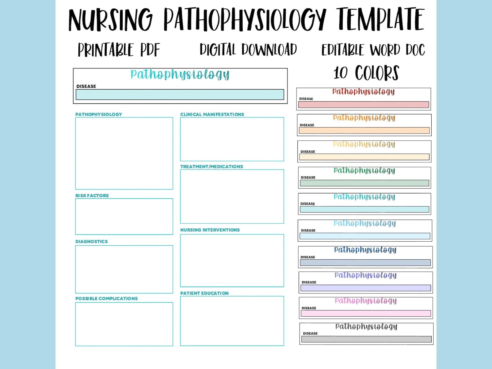 Printable Nursing Pathophysiology Template Editable Disease - Etsy