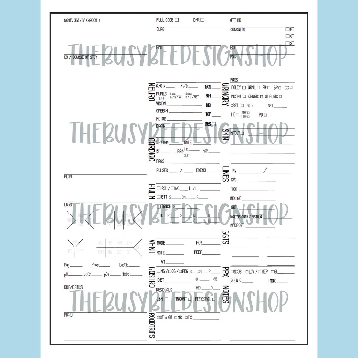 Printable ICU Nurse Detailed Report Sheet, Critical Care Nursing ...