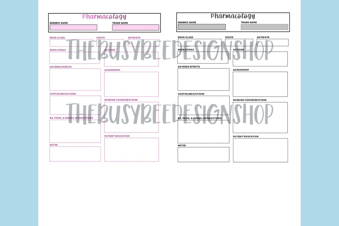 Printable Nursing Pharmacology Drug Card Template, Blank Med Card ...