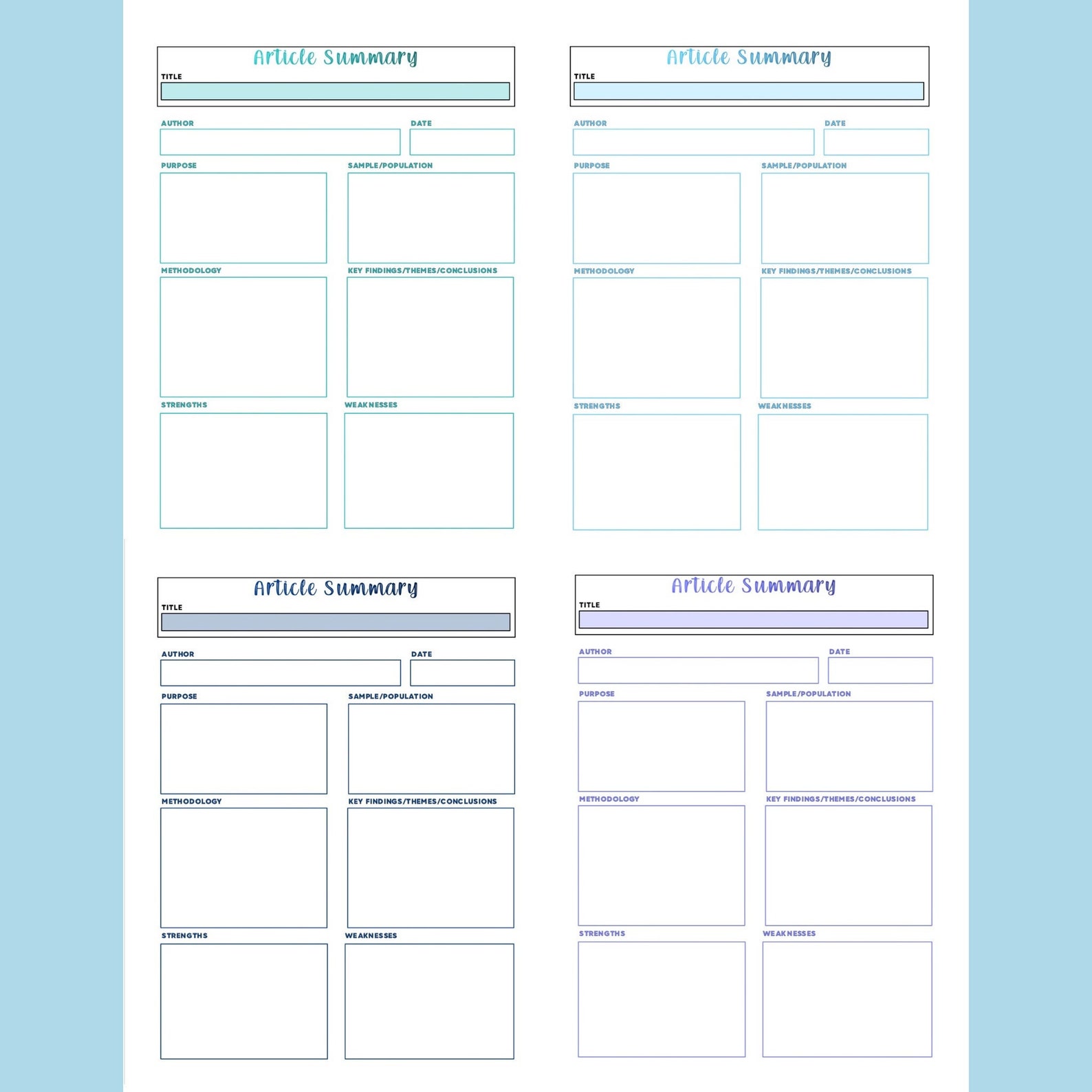 Printable Article Summary Template: College Research (PDF Digital ...